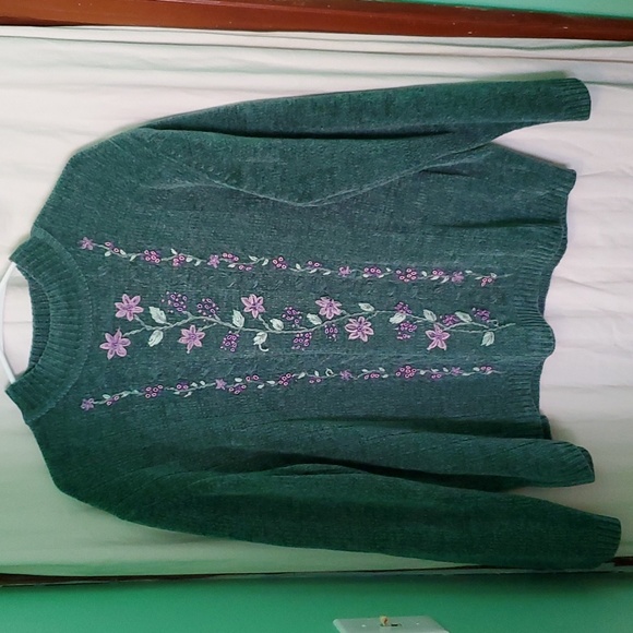 Vintage | Sweaters | Vintage Soft Chenille Embroidered Floral Sweater ...
